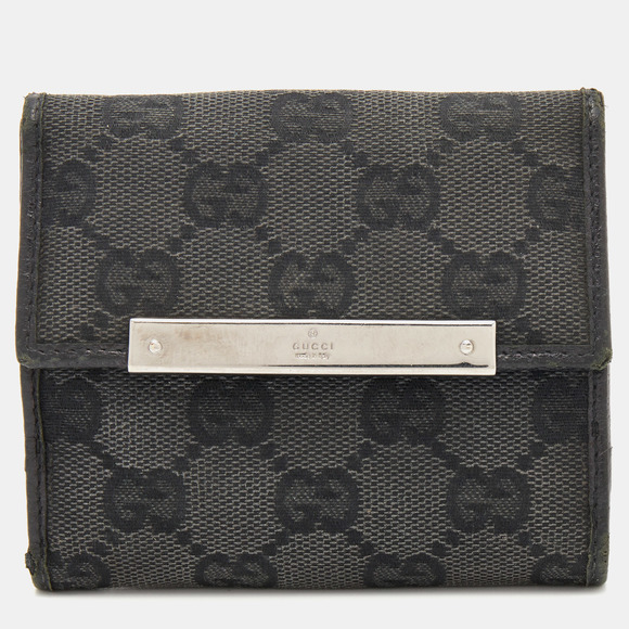 Gucci | Bags | Gucci Black Gg Canvas And Leather Flap Compact Wallet ...